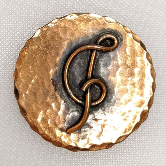 Vintage | Jewelry | Artisan Brooch With Treble Clef F Script Initial ...